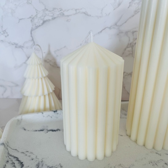 Accents | Ribbed Peak Pillar Candle Short No 5 Scent Aesthetic Decor ...